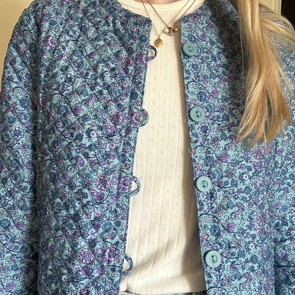 Jackets & Coats | Reversible Blue And Purple Floral Quilted Jacket ...